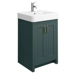 Chatsworth Traditional Green Double Basin Vanity Unit with Cupboard ...